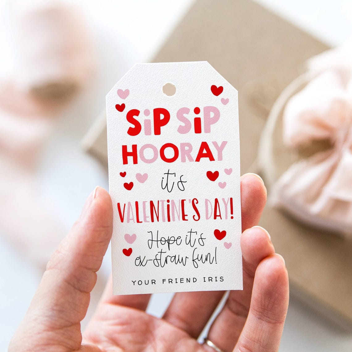 Sip Sip Hooray Valentine's Day Gift Tag Template, Printable Crazy Straw ...