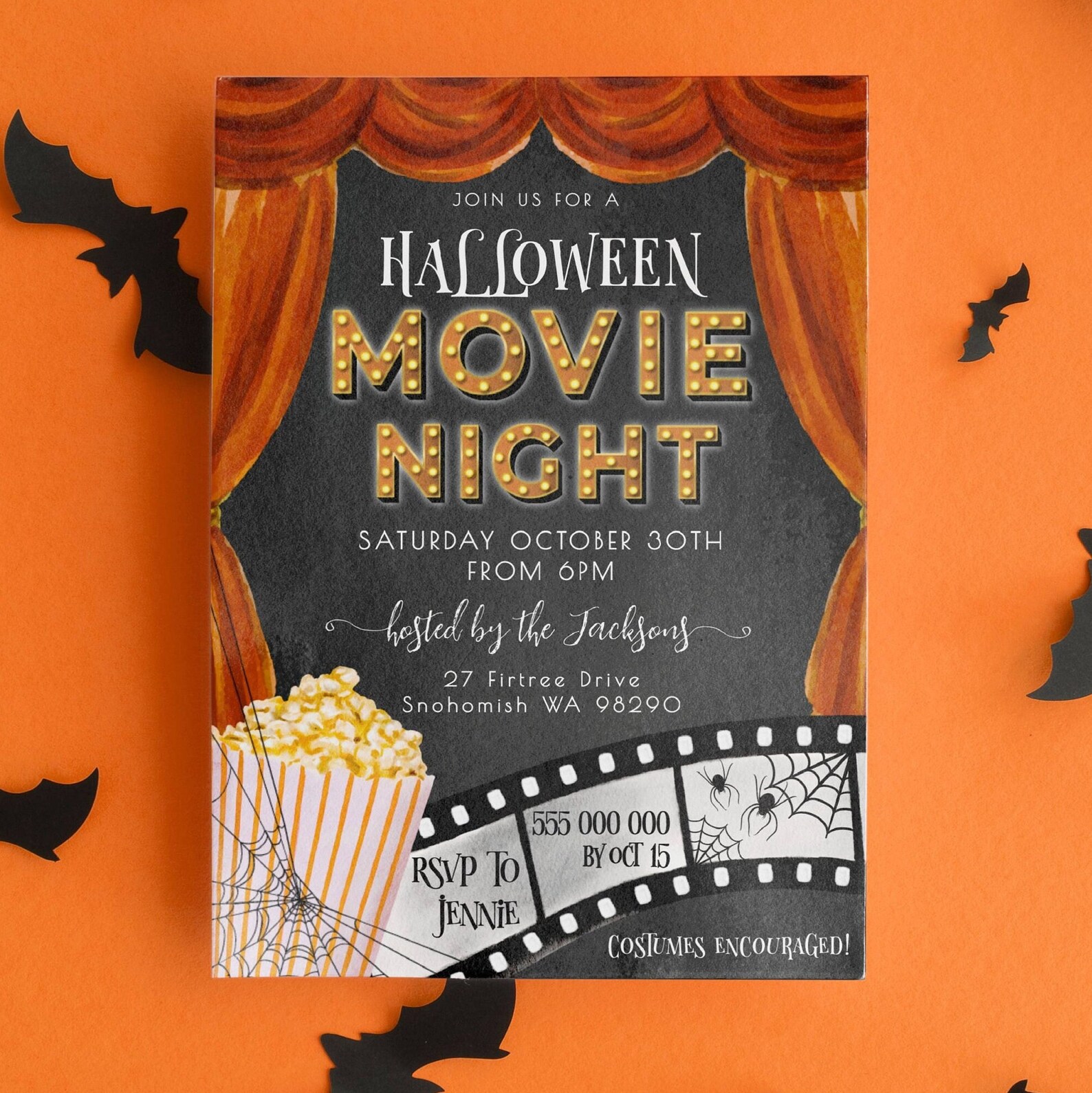 Halloween Movie Night Invitation Template Printable Backyard - Etsy