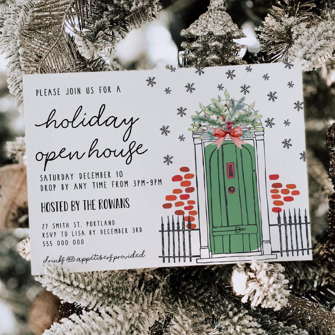 Holiday Open House Invitation Template, Printable Christmas Party ...