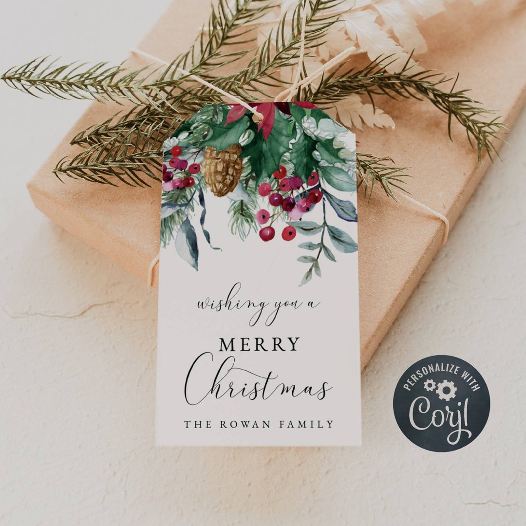 Editable Christmas Favor Tag Template, Printable Holiday Party Gift Tag ...