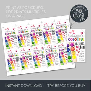Paint Valentine Gift Tag Template, Printable Colorful Valentine's Day ...