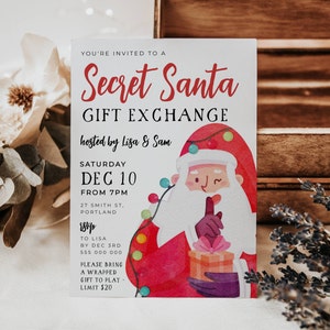 Christmas Secret Santa Invitation Template, Printable Gift Exchange Holiday Invite, Editable ...