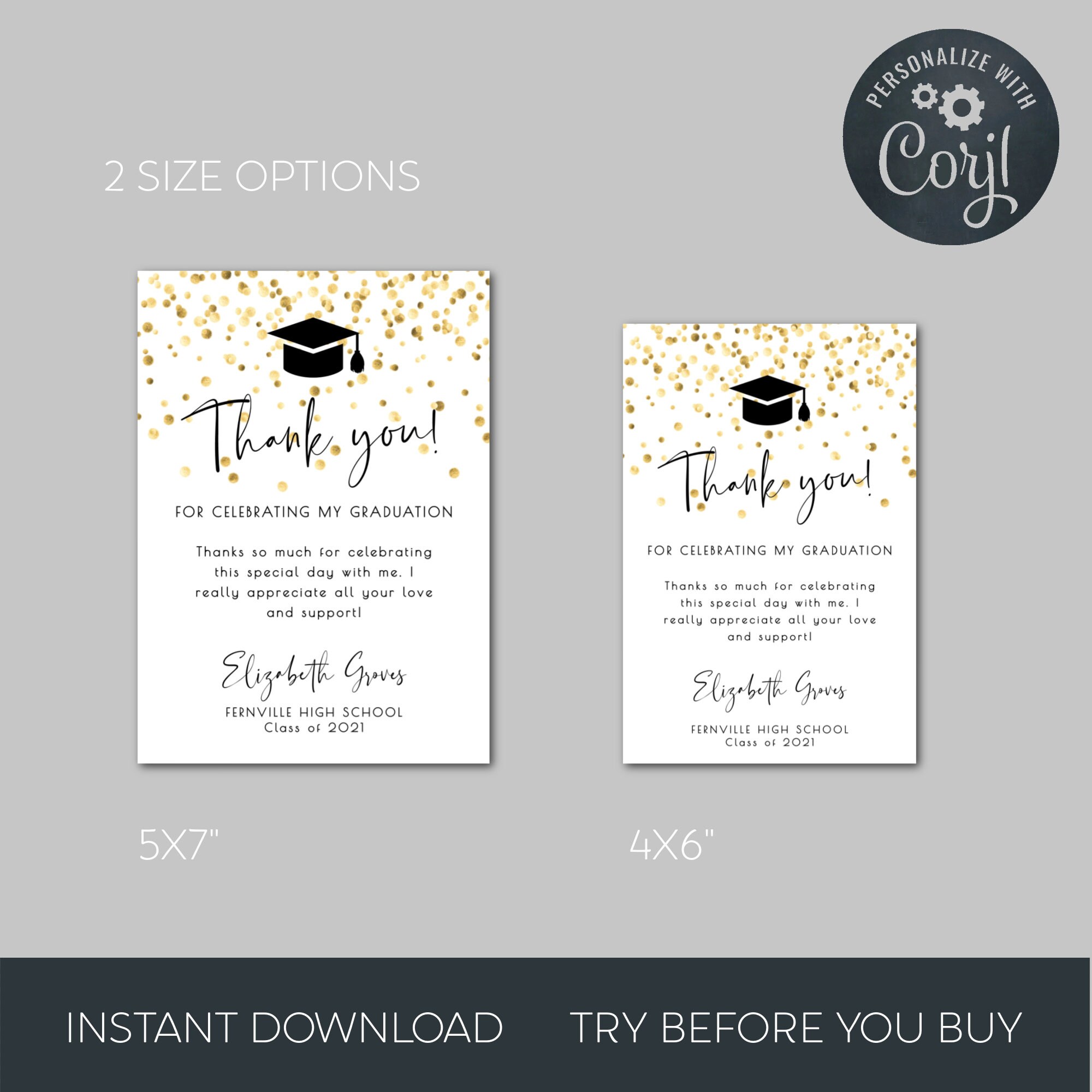Graduation Thank You Card Template Printable Editable | Etsy