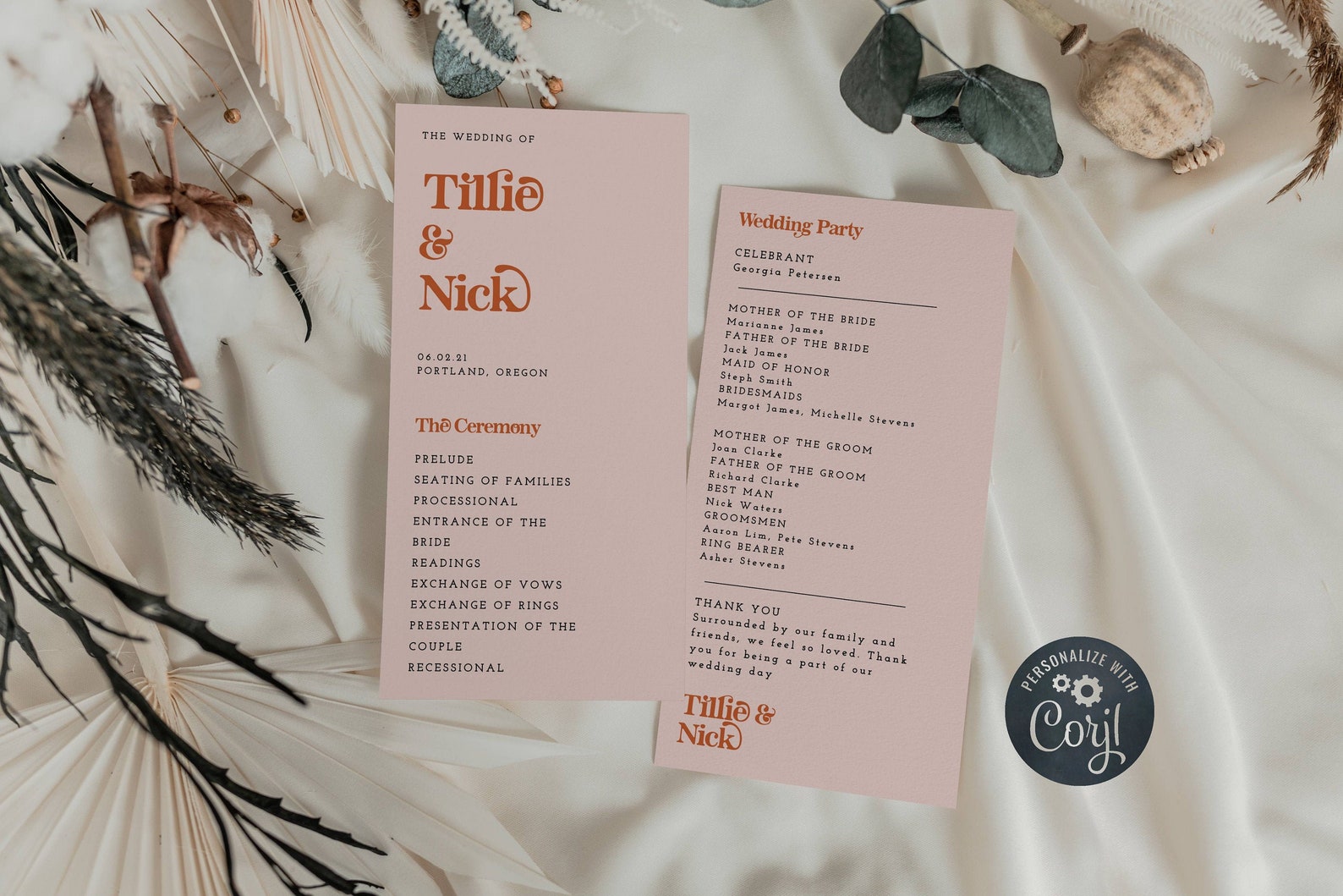 Retro Wedding Program Template Printable Peach & Rust | Etsy