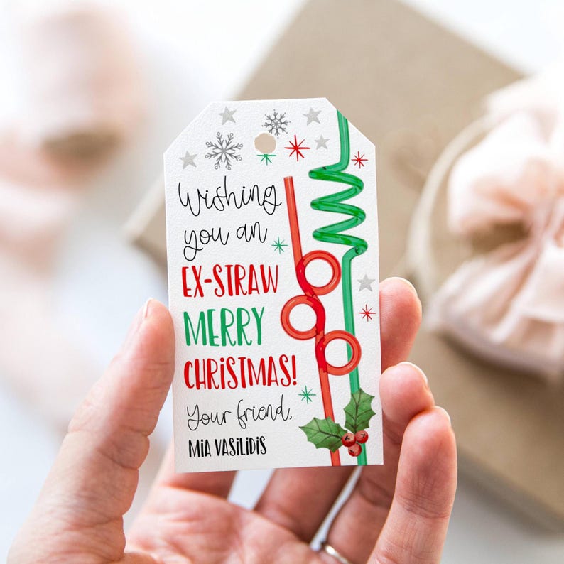 Christmas Crazy Straw Gift Tag Template, Printable Ex-straw Merry ...