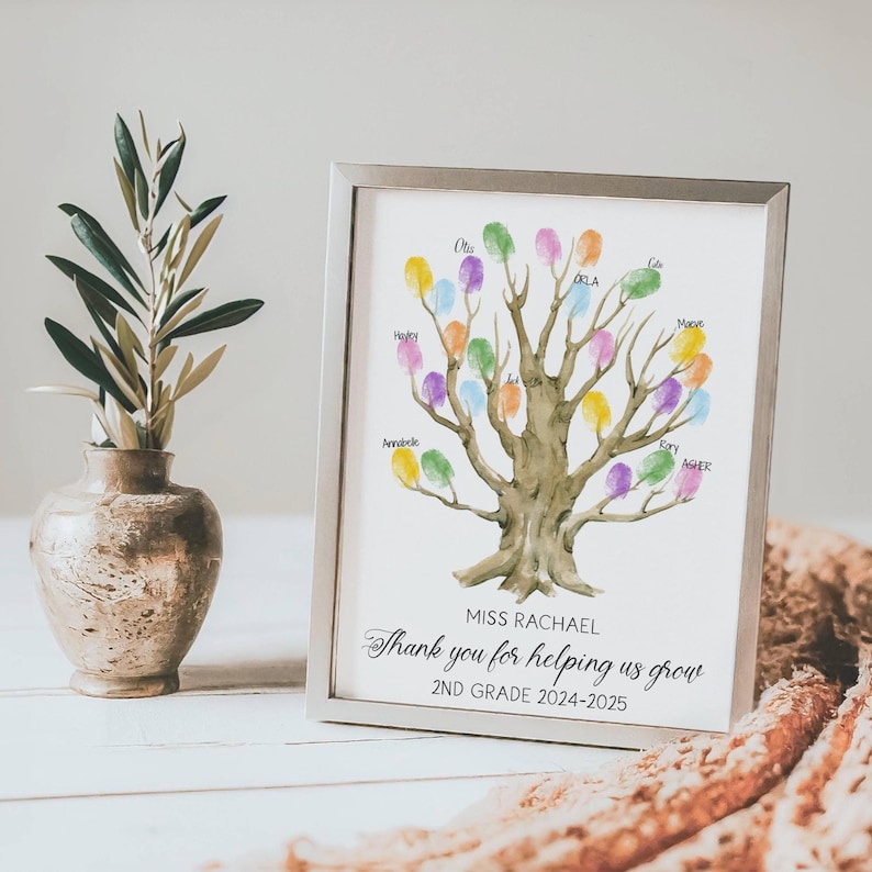 Teacher Gift Fingerprint Tree Sign Template, Printable Teacher Thank ...