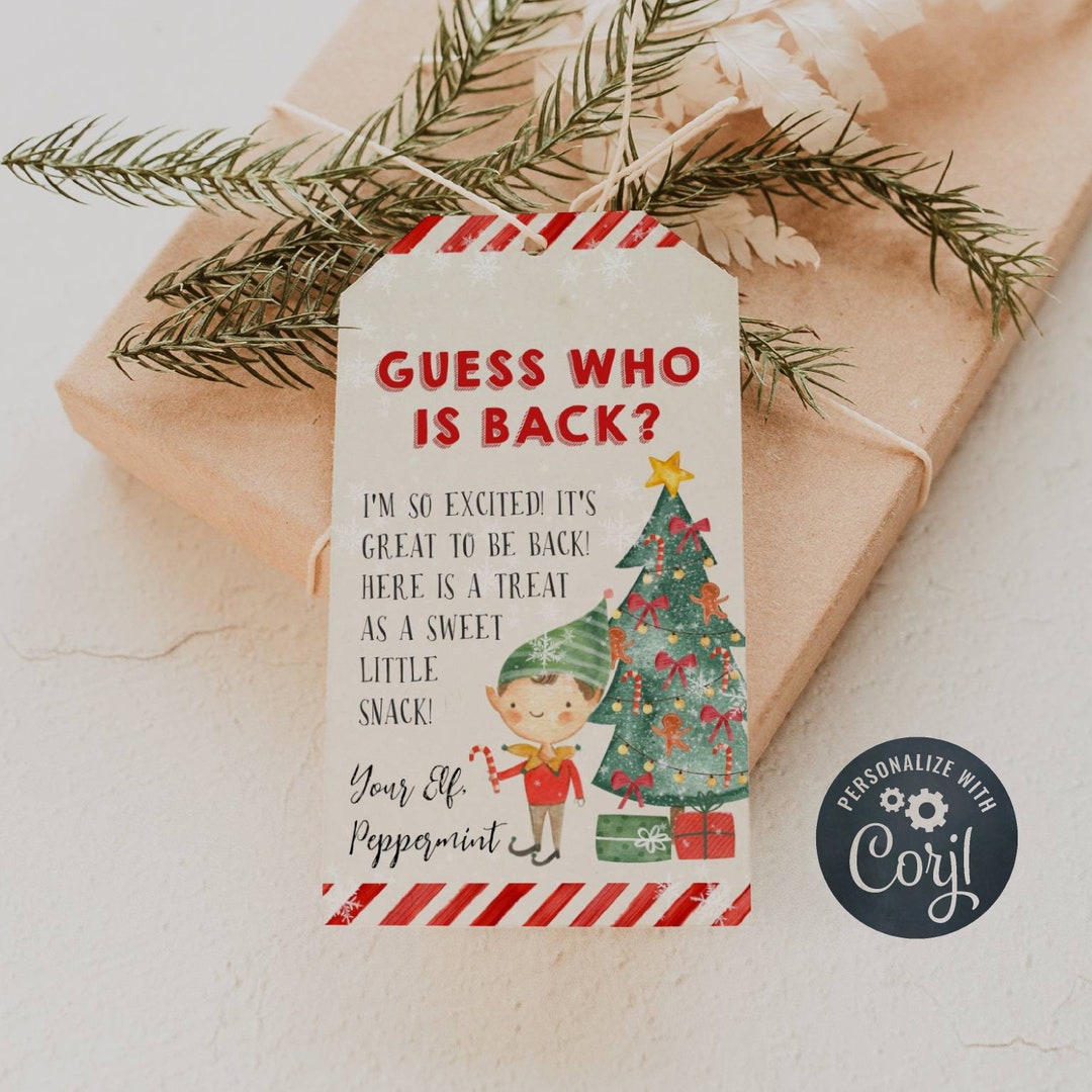 Editable Elf I'm Back Tags, Printable Elf Treat Tags, Elf Return Tag ...