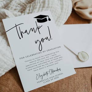 Graduation Photo Thank You Card Template, Printable Modern Graduate ...