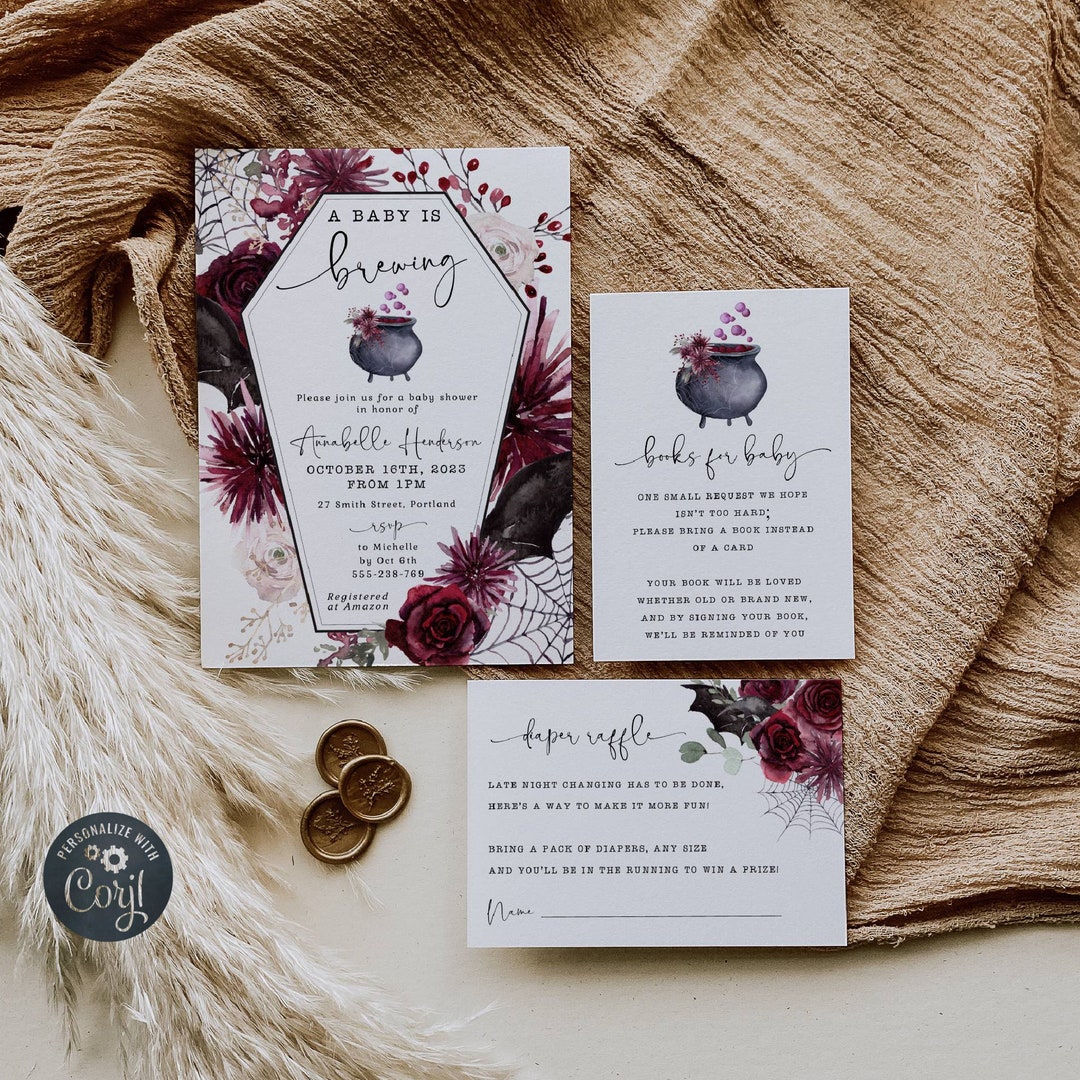 Halloween Baby Shower Invite Template Set, Printable A Baby is Brewing ...