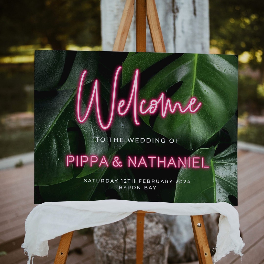 Neon Tropical Welcome Sign Template, Printable Beach Destination ...