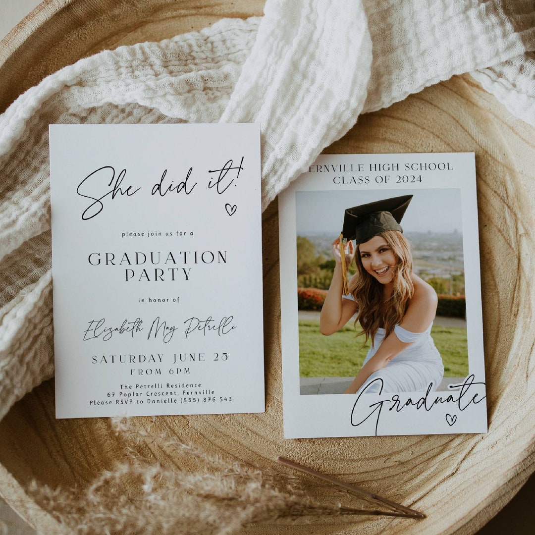 She Did It Graduation Party Invitation Template, Printable Minimalist ...