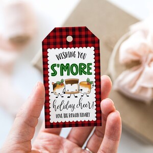 S'mores Christmas Gift Tag Template, Printable Plaid Holiday Favor Tag ...