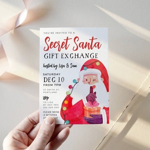 Christmas Secret Santa Invitation Template, Printable Gift Exchange Holiday Invite, Editable ...
