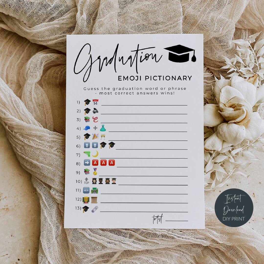 Graduation Emoji Pictionary, Printable Graduate Emoji Guessing Game ...