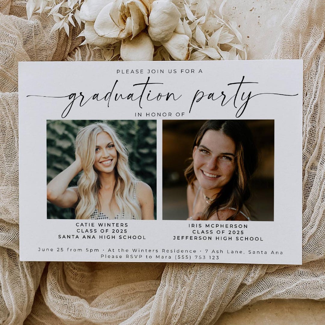 Double Graduation Party Invitation Template, Printable Joint Photo ...