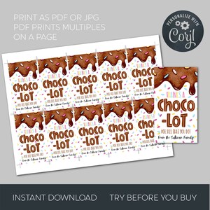 Chocolate Gift Tag Template, Thanks A Choco-lot, Printable Teacher ...