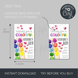 Paint Valentine Gift Tag Template, Printable Colorful Valentine's Day ...