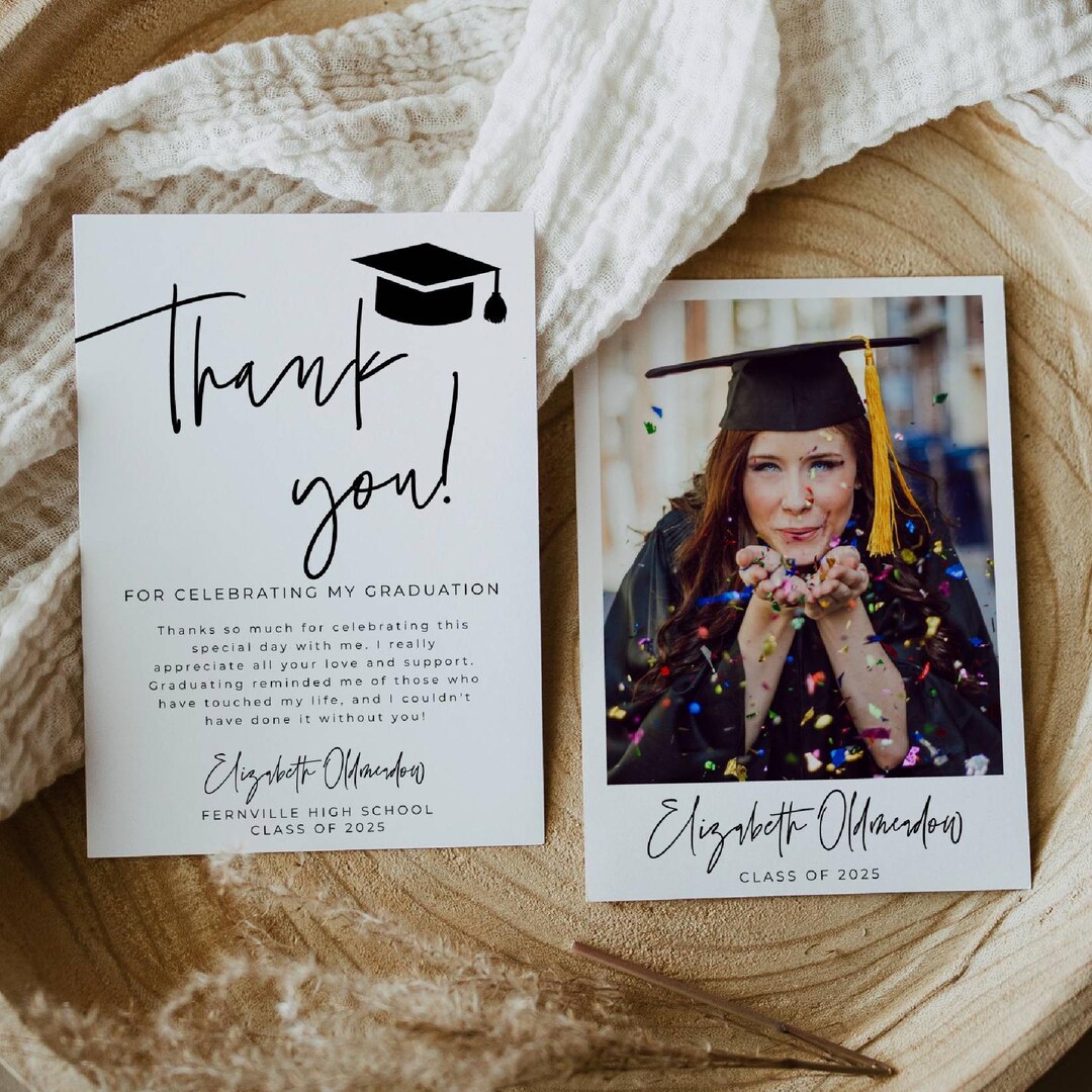 Graduation Photo Thank You Card Template, Printable Modern Graduate ...