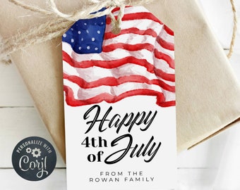 Happy 4th of July Tag, Printable 4th of July Favor Tags, American Flag ...