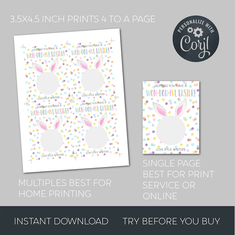 Easter Play Dough Card Template, Printable Won-doh-ful Easter Bunny ...