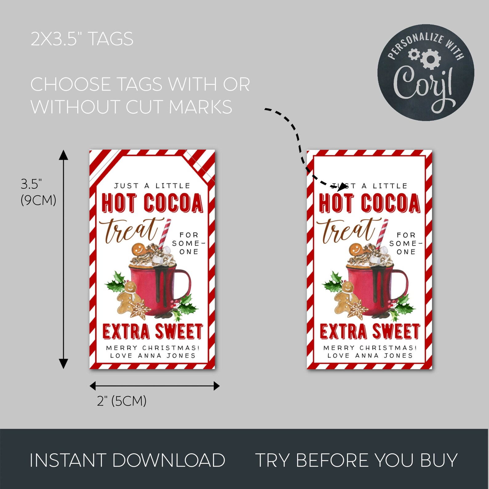 Christmas Hot Cocoa Gift Tag Template, Printable Holiday Hot Chocolate ...