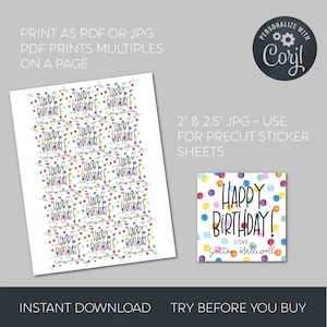 Happy Birthday Favor Tag Template, Printable Rainbow Spots Square Party ...
