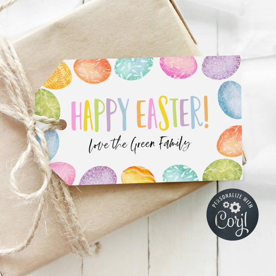 Happy Easter Gift Tag Template, Printable Rainbow Easter Eggs Favor ...