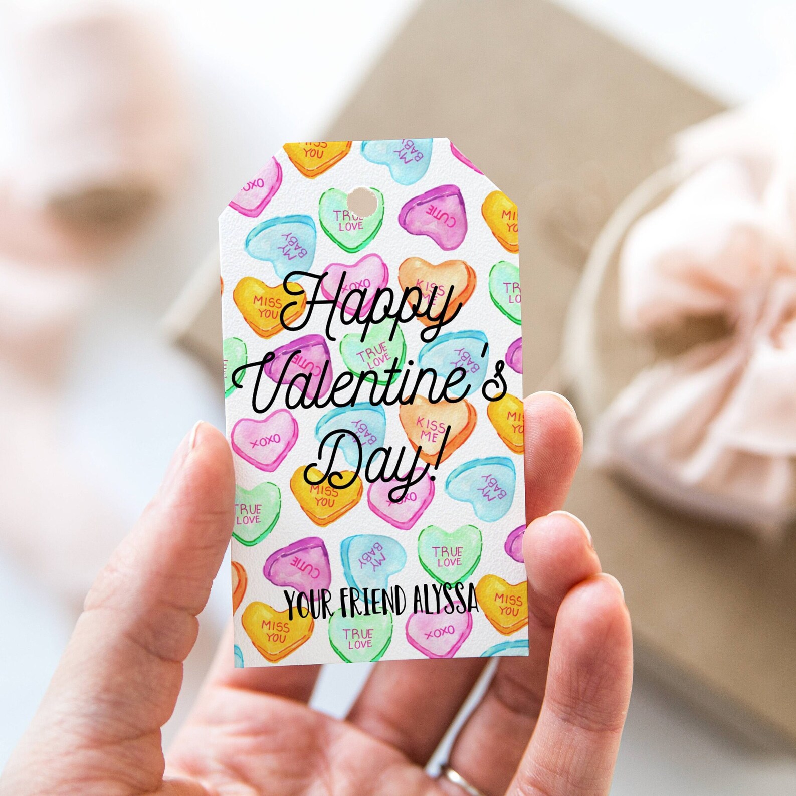 Valentine's Day Candy Hearts Gift Tag Template, Printable Rainbow ...