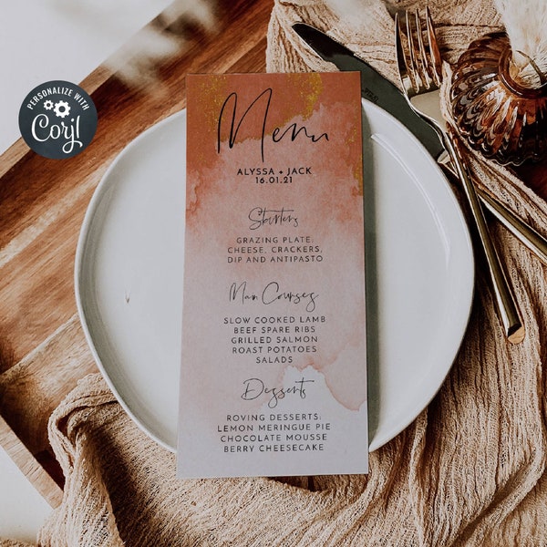 Watercolor Wedding Menu - Etsy