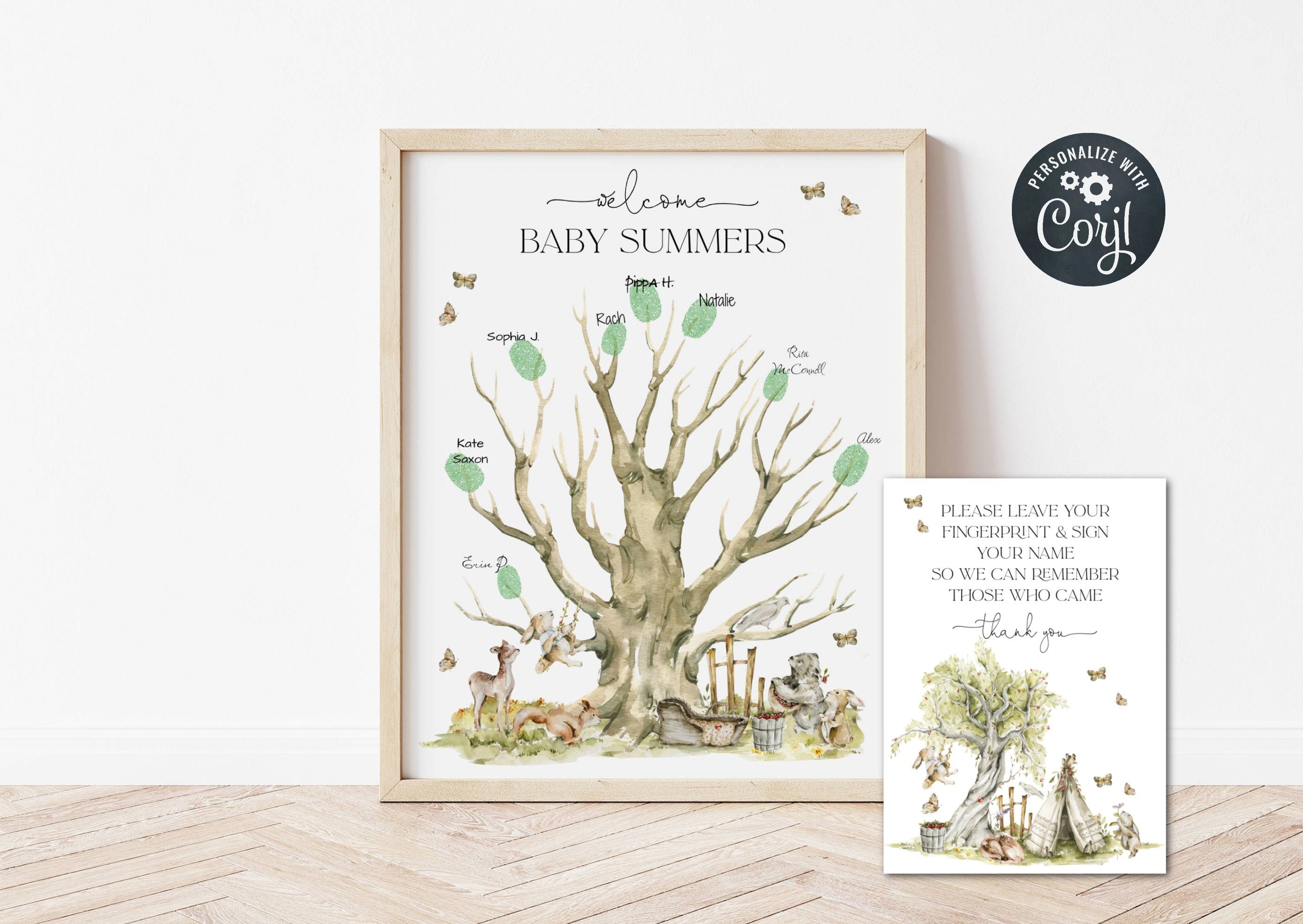 Woodland Baby Shower Fingerprint Tree Template Printable - Etsy