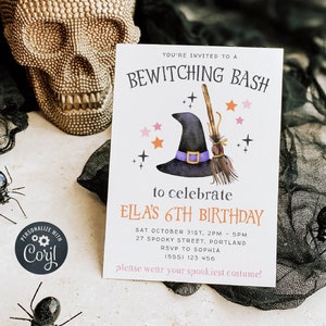 Bewitching Bash Halloween Birthday Invitation Template, Printable Witch ...