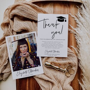 Graduation Photo Thank You Card Template, Printable Modern Graduate ...