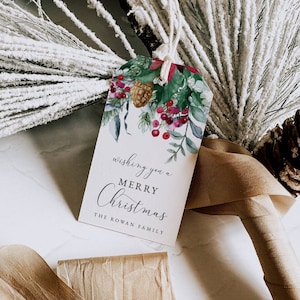 Editable Christmas Favor Tag Template, Printable Holiday Party Gift Tag ...