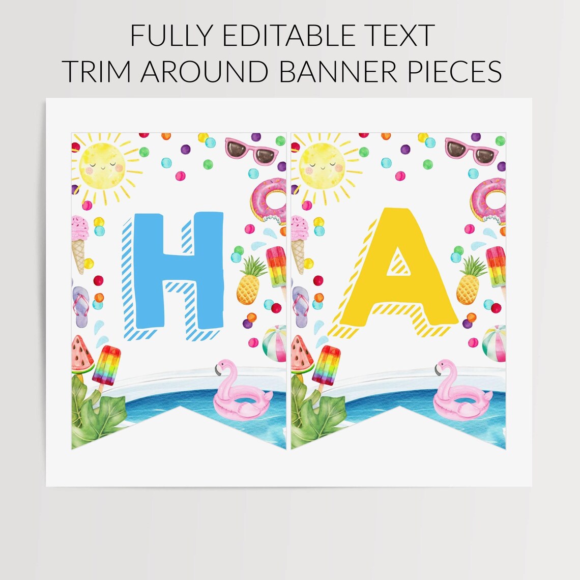 Pool Party Happy Birthday Banner Printable, Printable Summer Birthday ...