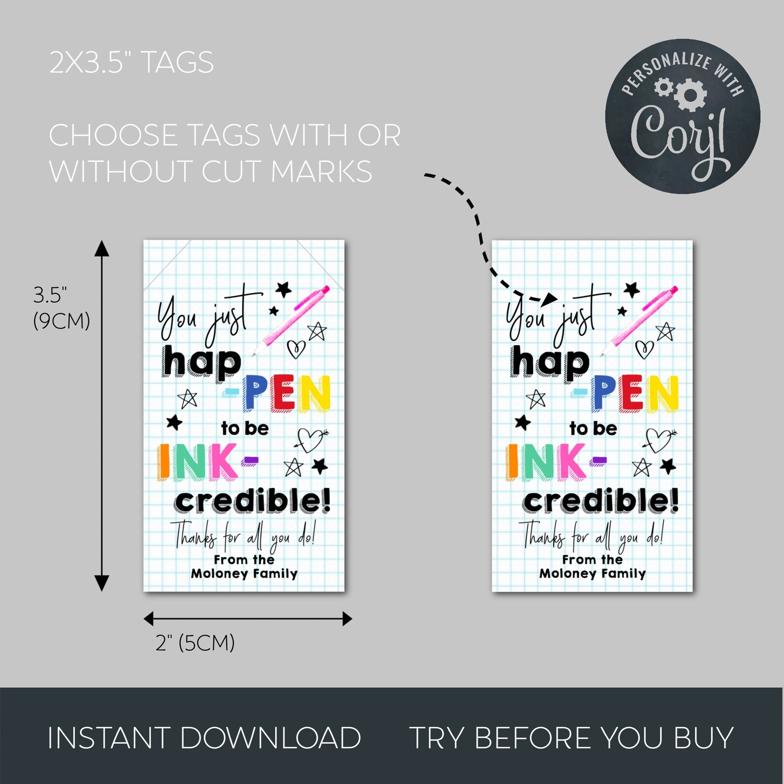 You Happen to Be Ink-credible Gift Tag Template Printable - Etsy