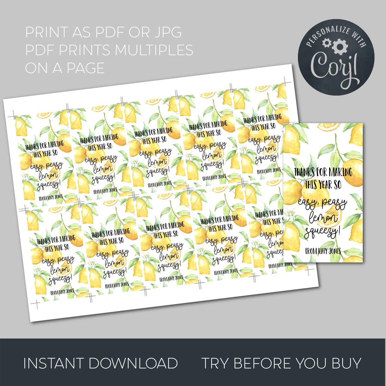 Printable Lemons Teacher Appreciation Tag Template End of - Etsy