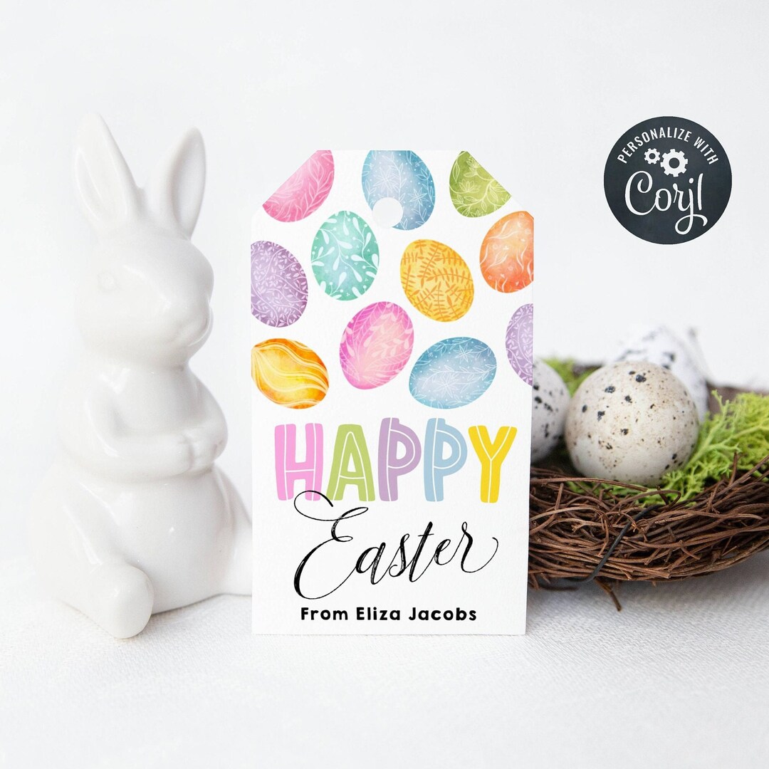 Happy Easter Gift Tag Template, Printable Easter Eggs Favor Tags ...