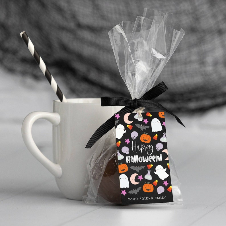 Printable Halloween Favor Tag Template, Editable Cute Halloween Gift ...