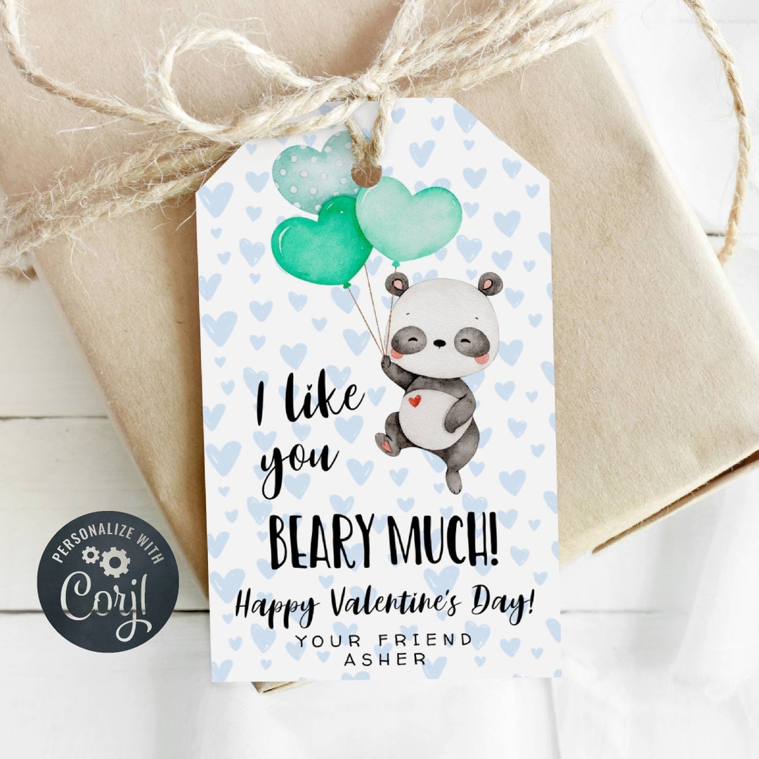 Panda Valentine's Day Gift Tag Template, Editable I Like You Beary Much ...