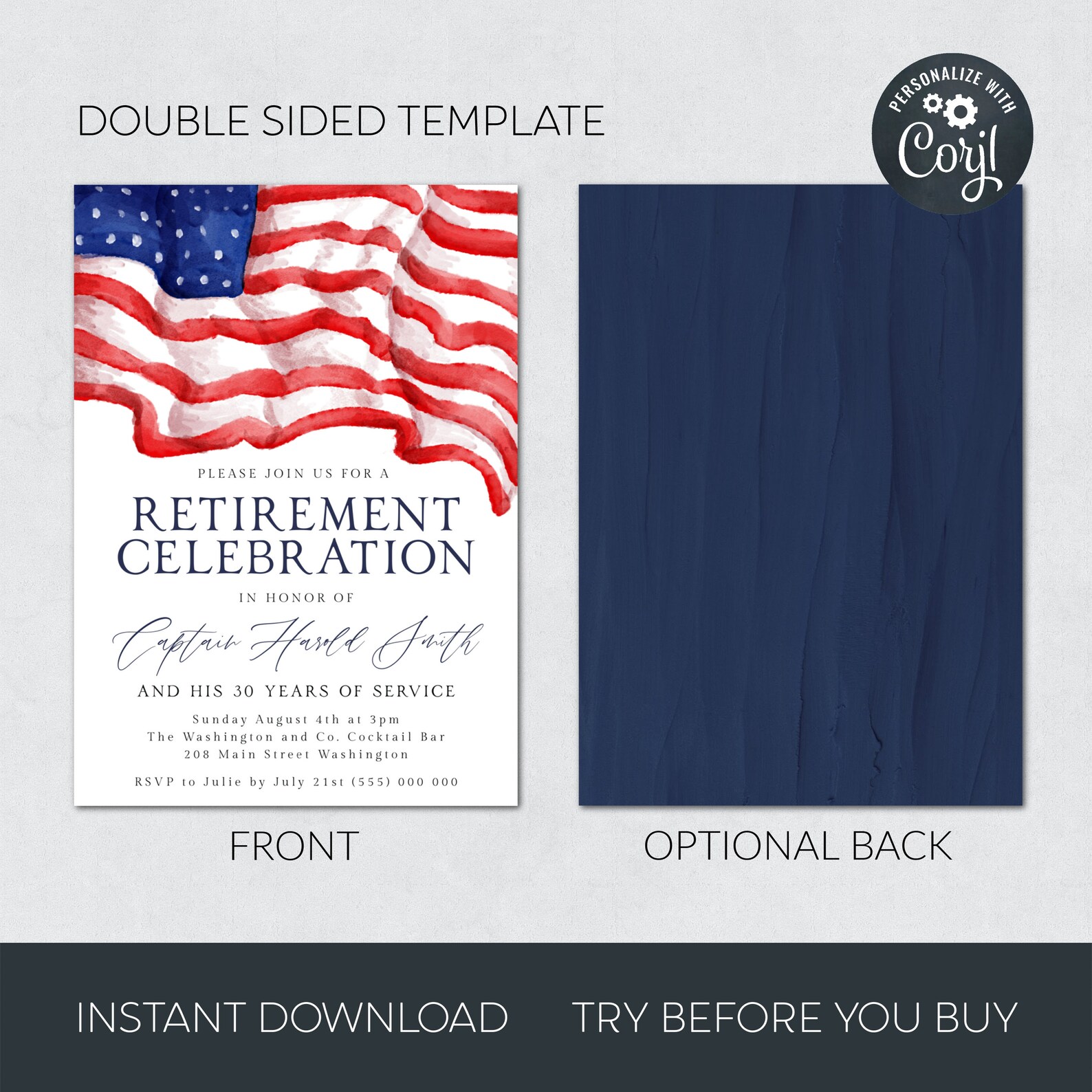 American Flag Retirement Party Invitation Template, Printable Military ...