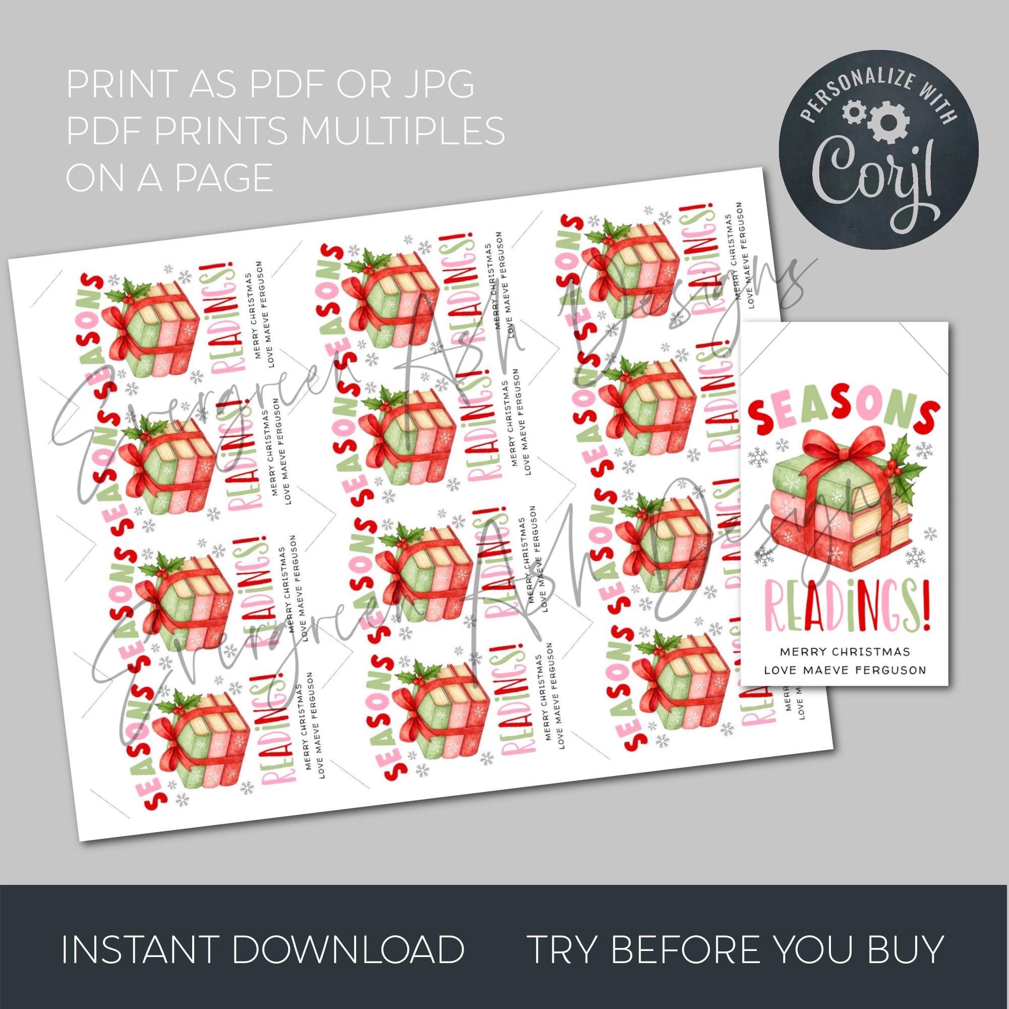 Christmas Book Gift Tag Template, Printable Seasons Readings Holiday ...