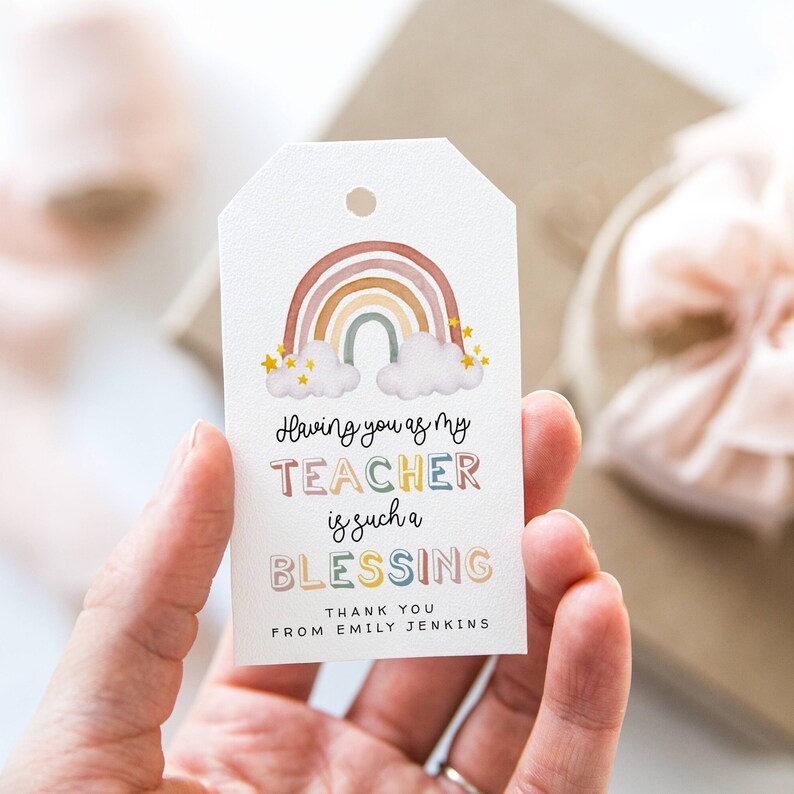 Printable Teacher Appreciation Gift Tag Template Boho Rainbow - Etsy
