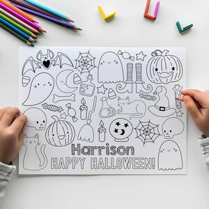 Halloween Coloring Placemat Template, Printable Kids' Spooky Activity ...