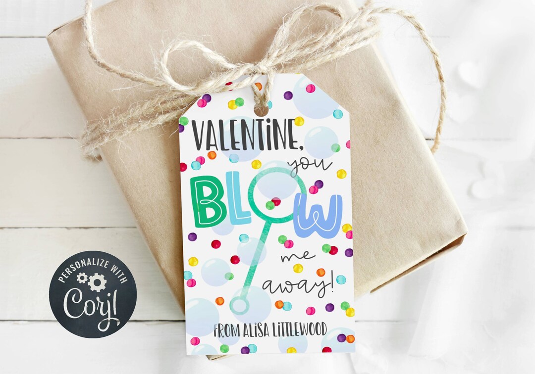 Valentine's Day Bubbles Gift Tag Template Printable You - Etsy