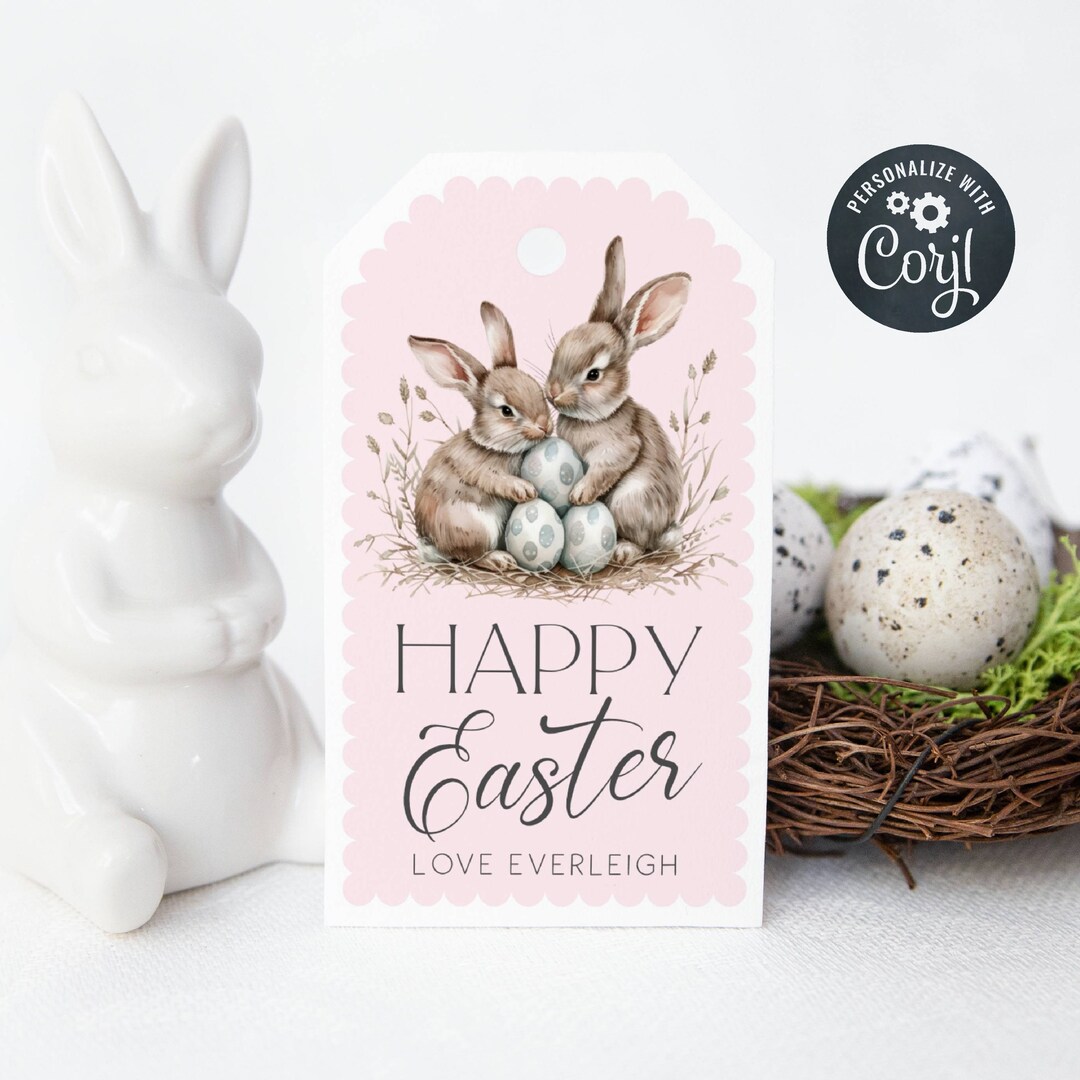Happy Easter Gift Tag Template, Printable Bunnies Eggs Easter Basket ...