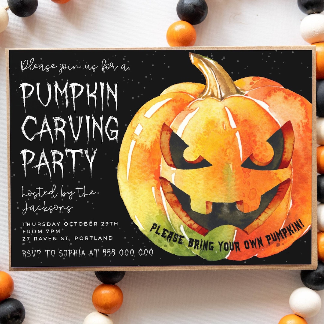 Pumpkin Carving Party Invitation Template, Printable Halloween Party ...