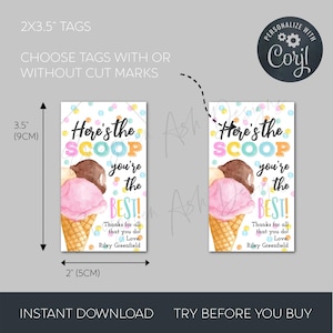 Editable Ice Cream Teacher Appreciation Gift Tag Template, Printable ...