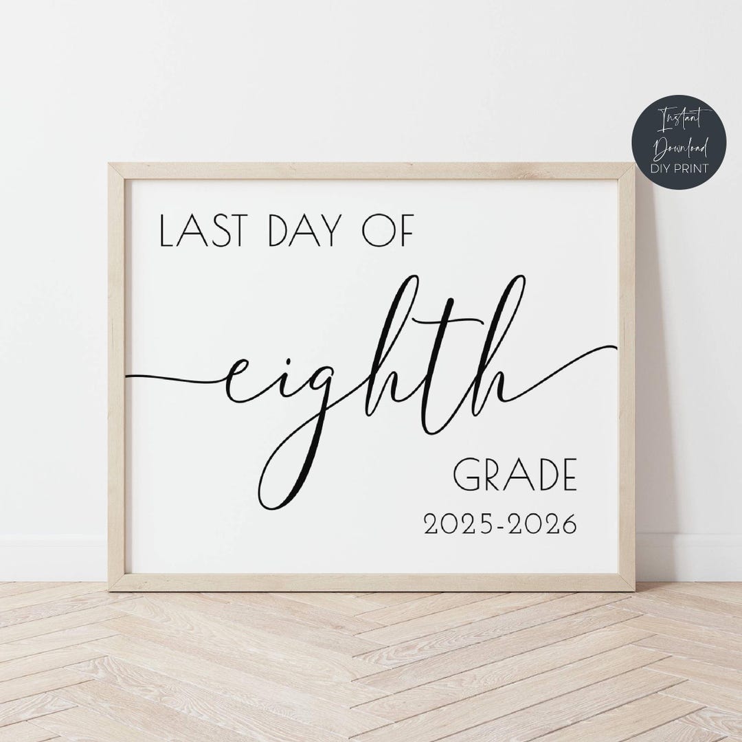 Last Day of Eighth Grade Sign 2025-2026, Printable 8th Grade Class Sign ...