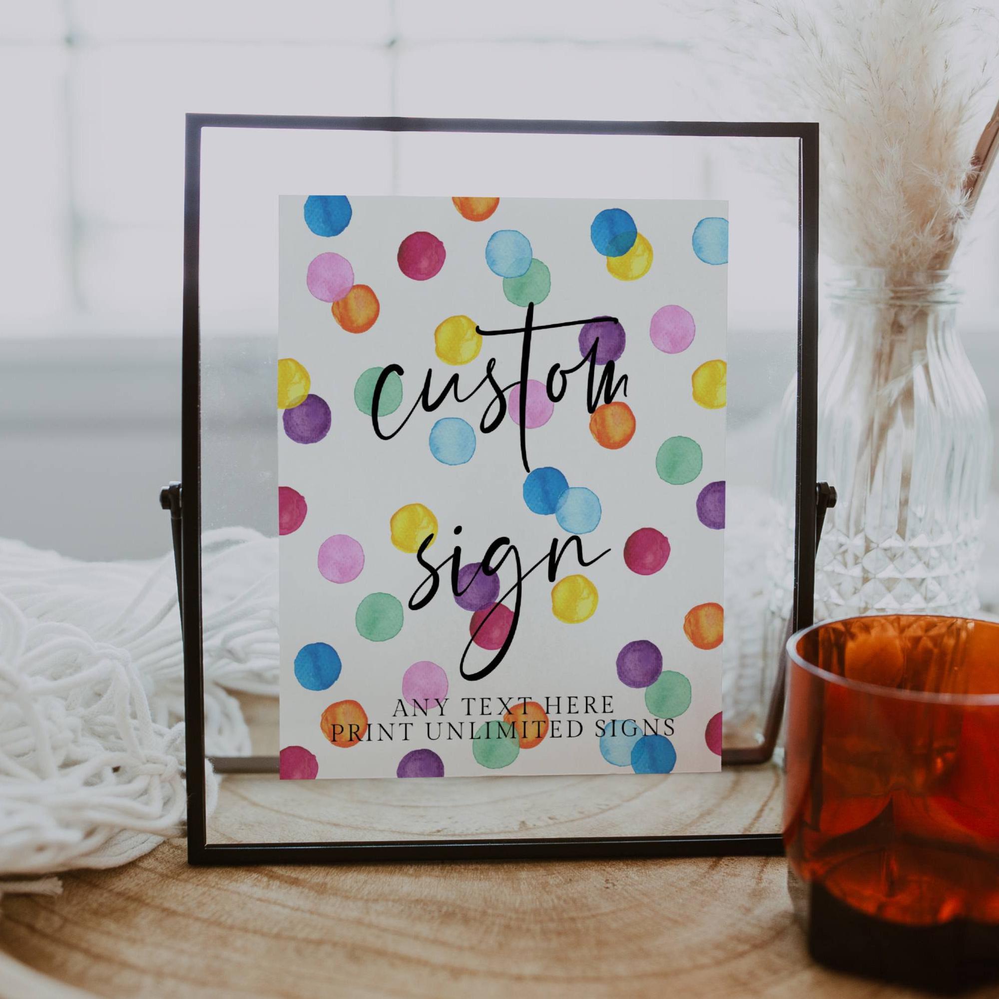 Editable Rainbow Spots Birthday Custom Sign Template, Printable Polka ...