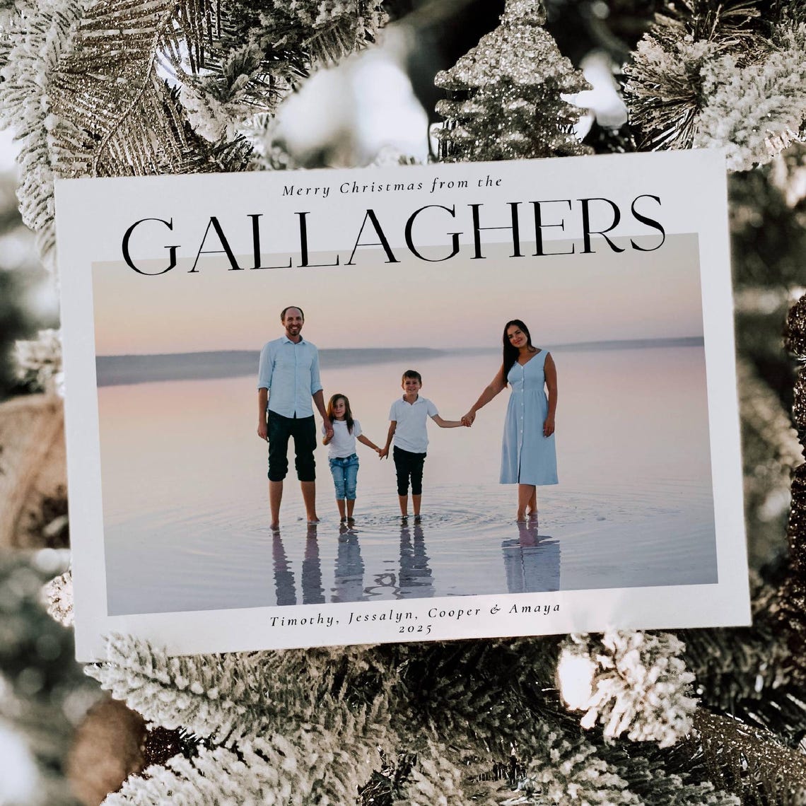 Simple Family Name Photo Holiday Card Template, Printable Modern ...